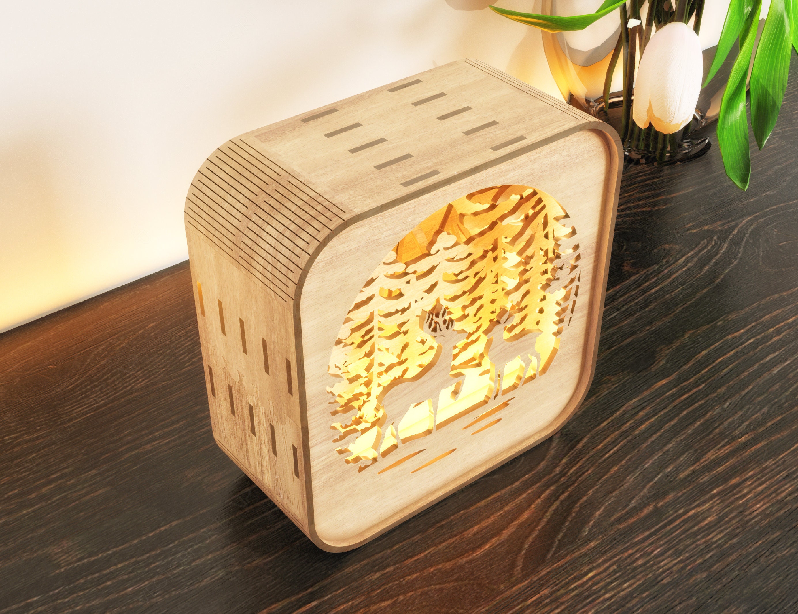 Wooden Led Night Lamp Deer Forest Scene Multilayer Shadowbox - Etsy