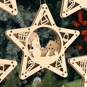 Star Shape Christmas Tree Decorations Craft Hanging Bauble Snowy Scene ...