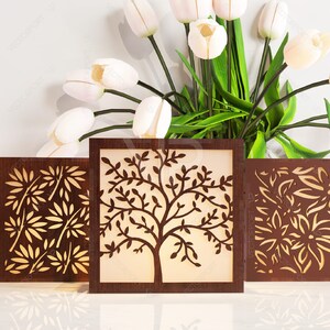 Tree Flowers Candle Holder Laser Cut With Leaves Lamp Wood Tea Light ...