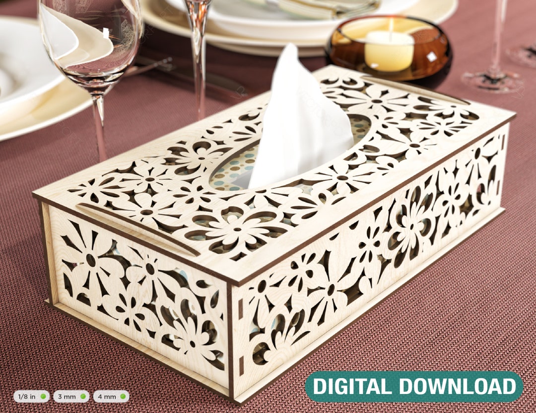 Flowers Pattern Decorative Laser Cut Tissue Box Tabletop Wooden Napkin ...
