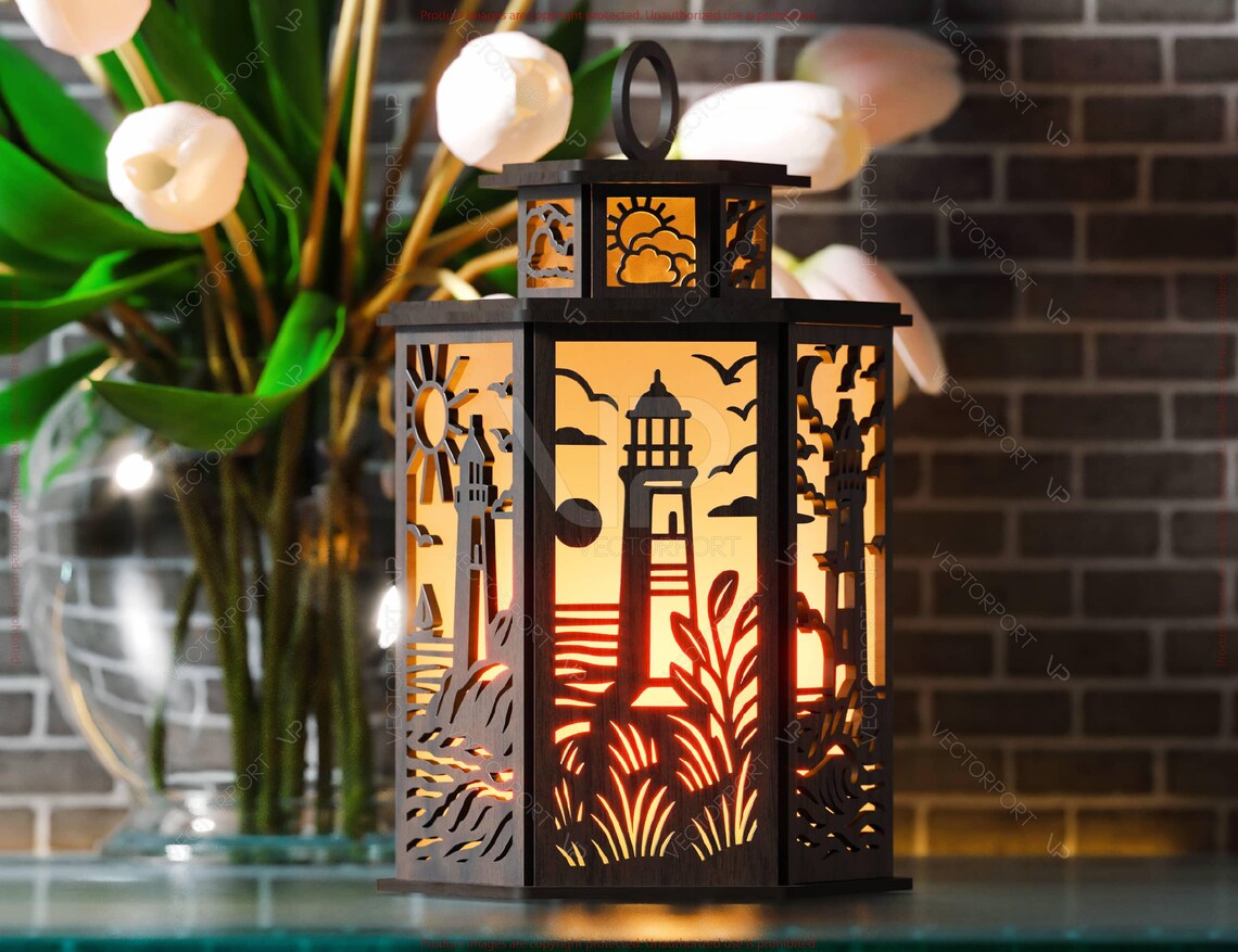 Coastal Lighthouse Lantern SVG – Laser Cut Table Lamp – Nautical Decor ...