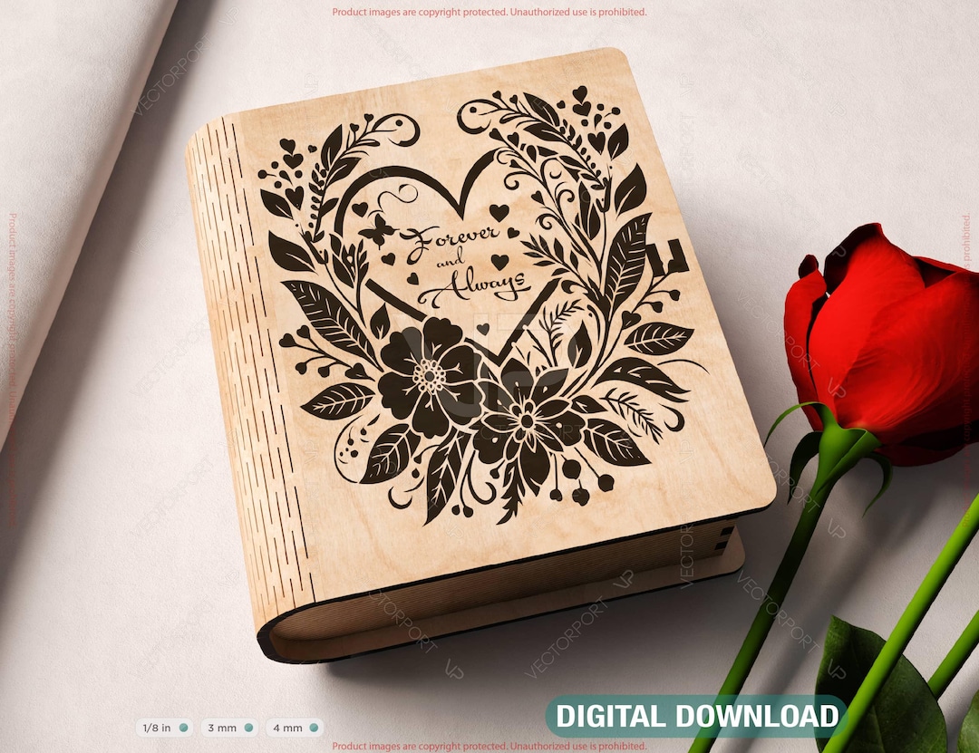 Romantic Love Book-shaped Wooden Gift Box With Lock – Laser-cut Card ...