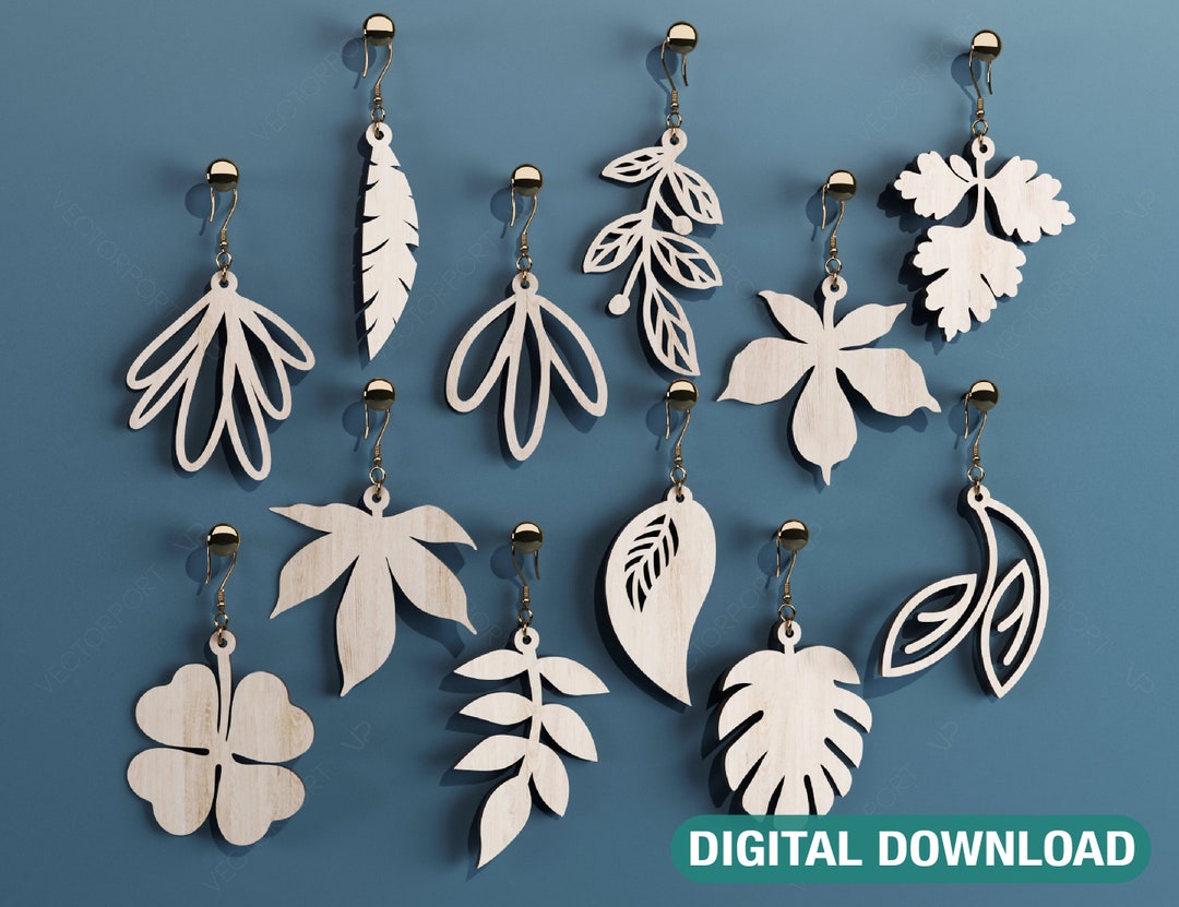 Leaves Shape Earring Svg Glowforge Cricut Jewelry Pendants Laser Cut ...