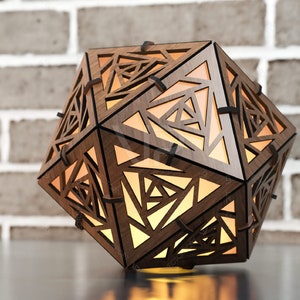 Icosahedron 3 Different Pattern Wood Triangle Shadow Lamp Tea Lantern ...