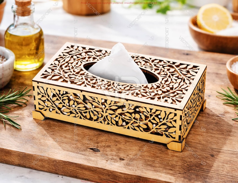 Laser Cut Wooden Tissue Box With Leaf Pattern | Decorative Wooden ...