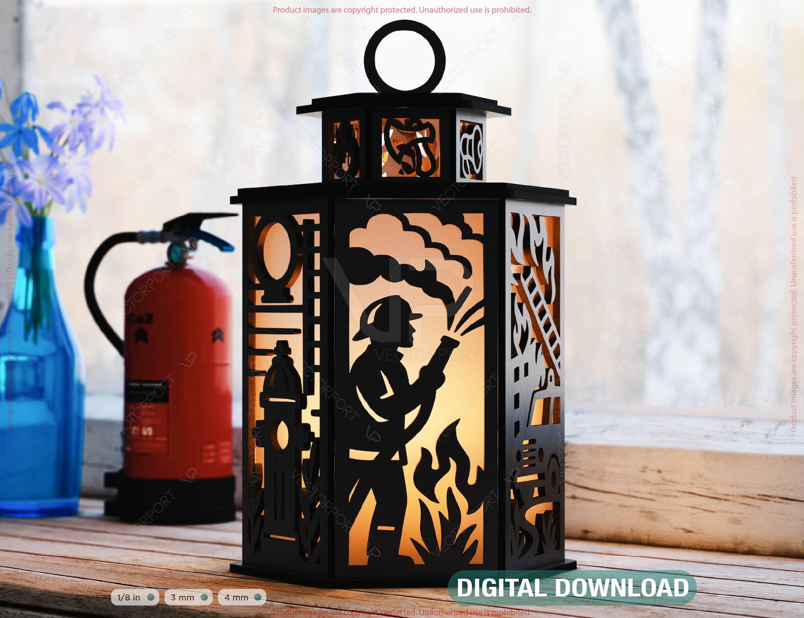 Firefighter Theme Laser Cut Table Lamp With Helmet, Axe, Fire Symbol ...