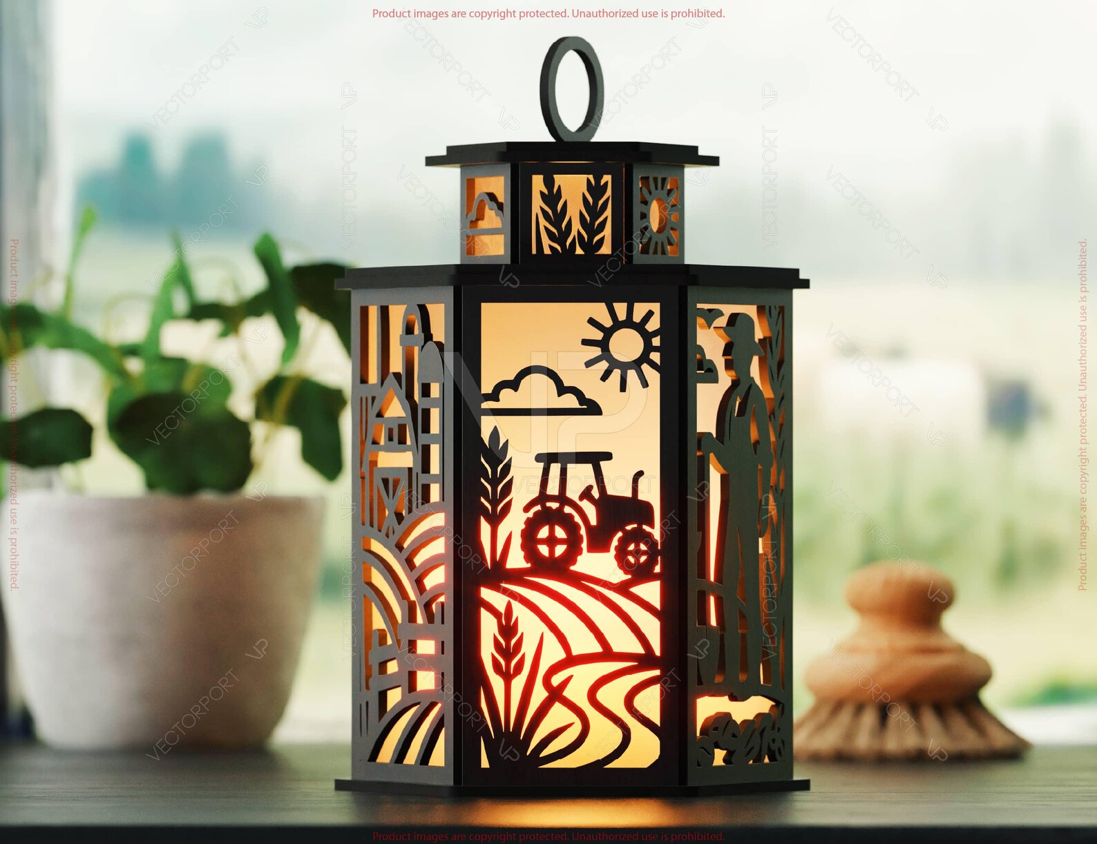 Farmer Laser Cut Farm Theme Lantern With Tractor, Barn, Hay Bales ...