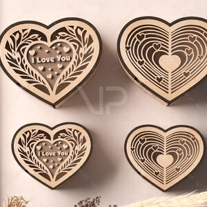 Heart Shape Laser Cut Wooden Gift Box for Valentines Day, Jewelry Case ...