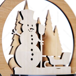 Tree Bear Bauble Wood 3D Laser Cut Christmas Ball Ornament Round Design ...
