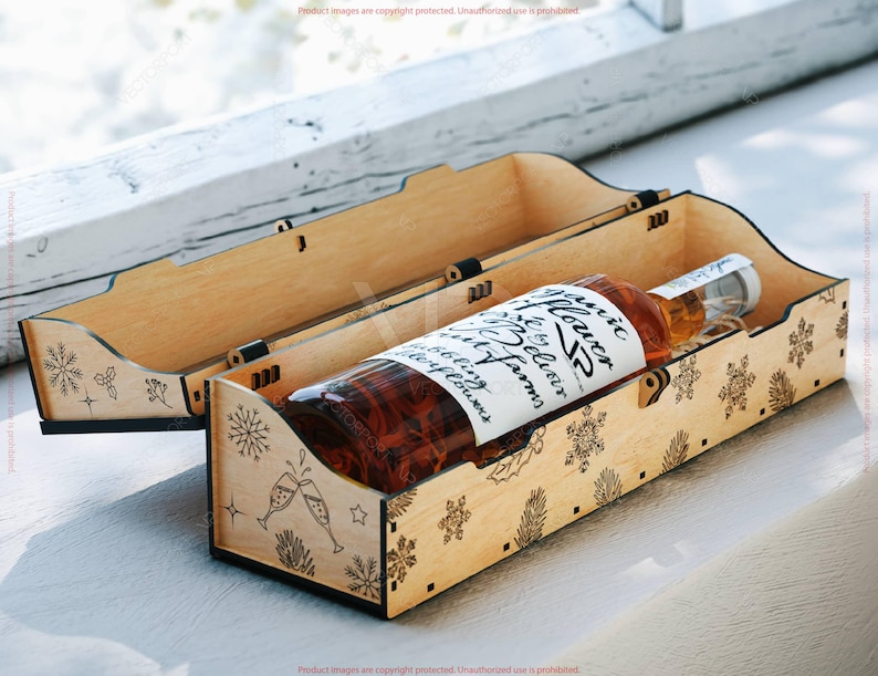 Rustic Holiday Wine Box SVG – Laser Cut Wooden Bottle Case Customizable ...