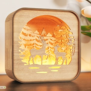Wooden Led Night Lamp Deer Forest Scene Multilayer Shadowbox - Etsy