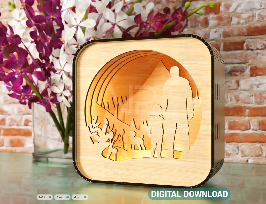 Father’s Day Gift Wooden Led Night Lamp Dad & Daughter Scene Multilayer ...