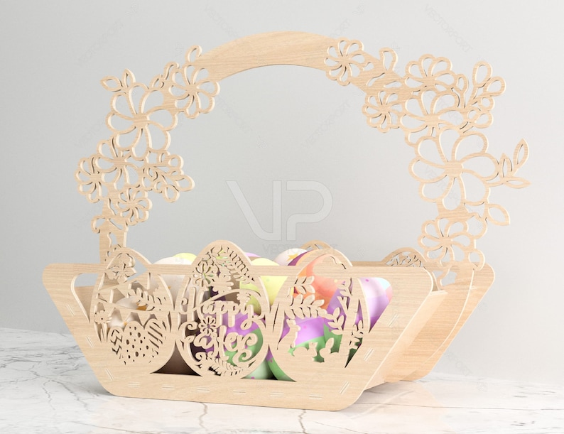 Decorative Laser Cut Wooden Easter Basket Laser Cut Egg Bowl SVG Files ...