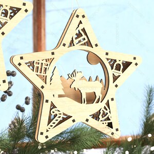 Star Shape Christmas Tree Decorations Craft Hanging Bauble Snowy Scene ...
