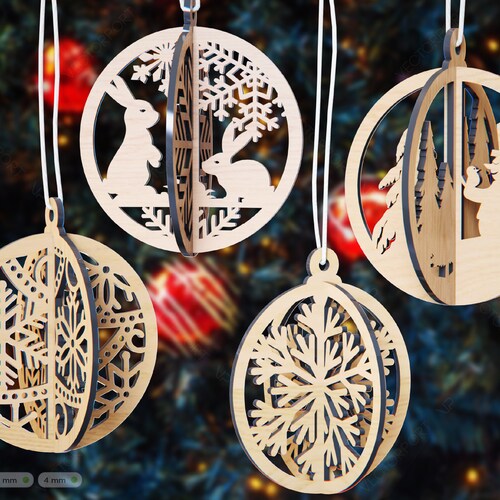 Laser Cut Wooden 3D Christmas Ball Ornament Svg Glowforge - Etsy