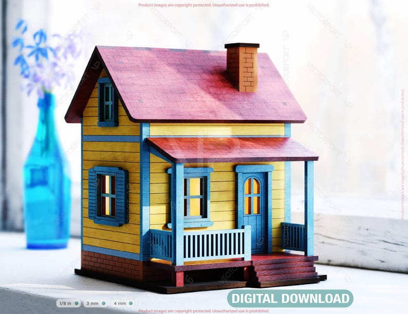 Miniature Wooden House Laser Cut File – DIY 3D Model, Cute Painted ...