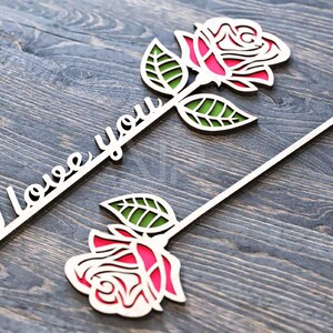 Rose Flower Laser Cut Out Art Valentine Day Acrylic Wood Personalized ...