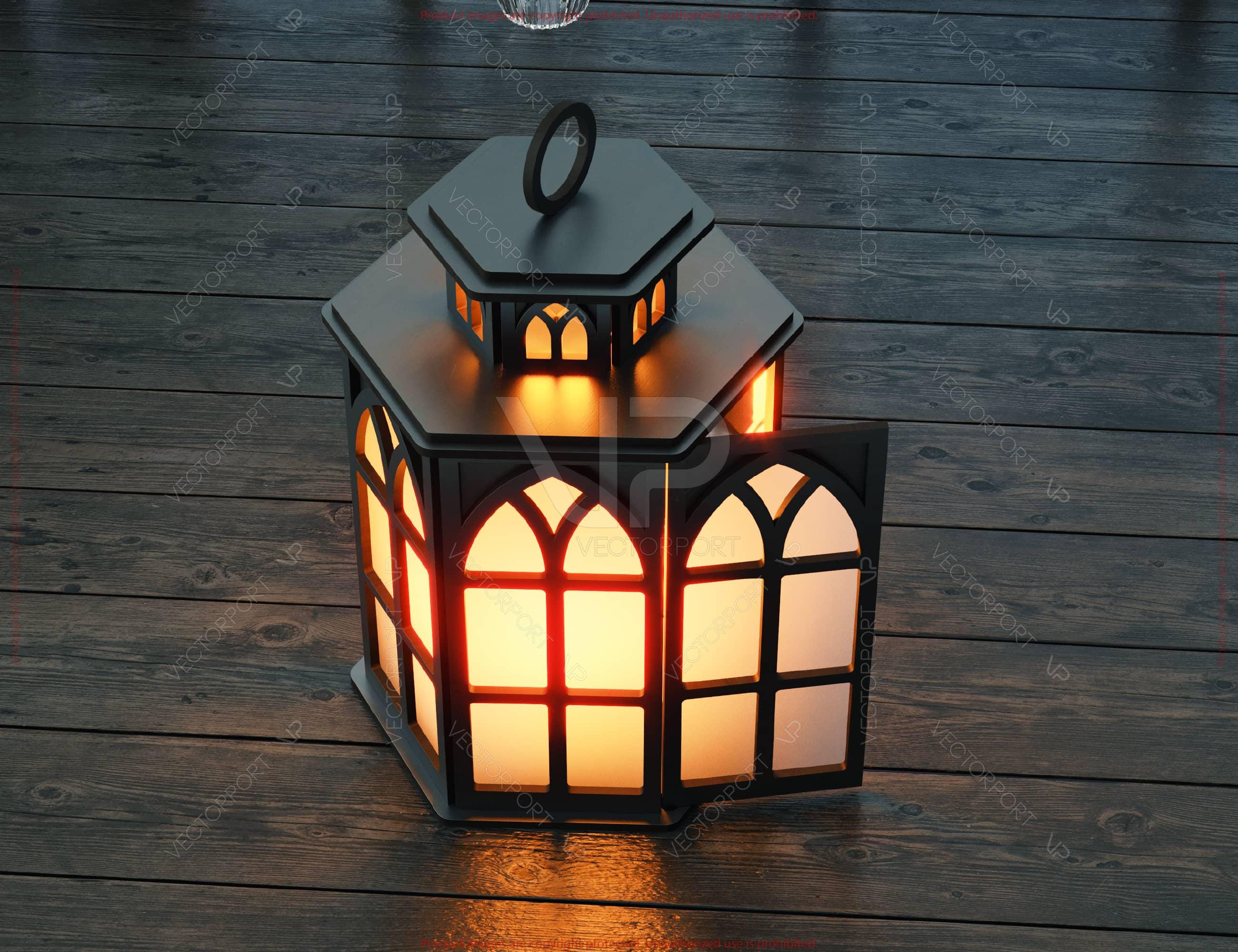 Cathedral Lantern SVG – Laser Cut Hexagon Lamp, Gothic Window Candle ...