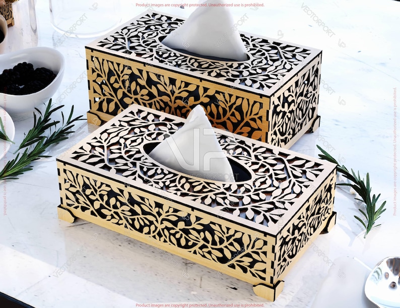 Laser Cut Wooden Tissue Box With Leaf Pattern | Decorative Wooden ...