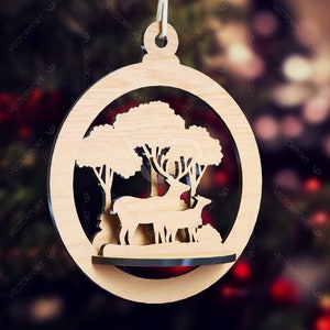 Tree Bear Bauble Wood 3D Laser Cut Christmas Ball Ornament Round Design ...