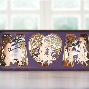 Mom & Daughter Shadow Box SVG, Standing Mom and Daughter Multilayer ...