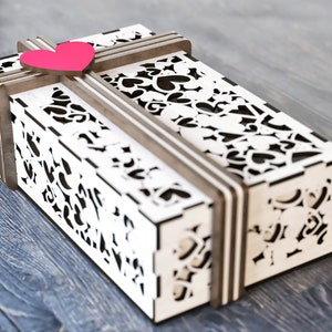 Valentine Day Gift Box With Ribbon Decorative Wooden Laser Cut Jeweler ...