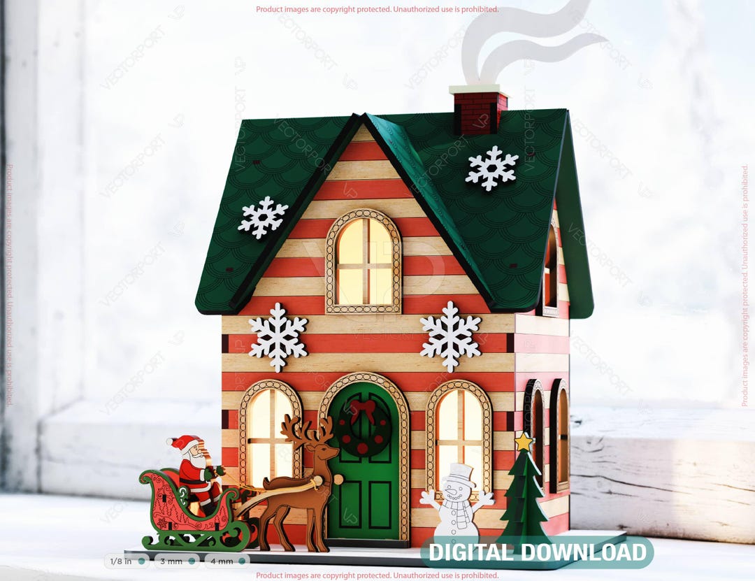 Colorful 3D Wooden Christmas House for Laser Cutting Tabletop Holiday ...