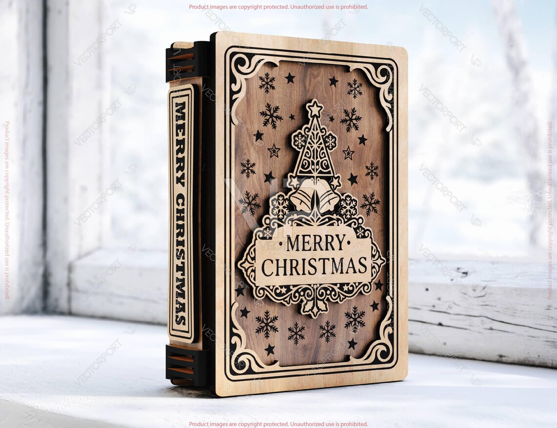 Customizable Rustic Wooden Book Box – Handcrafted Laser-cut Christmas ...