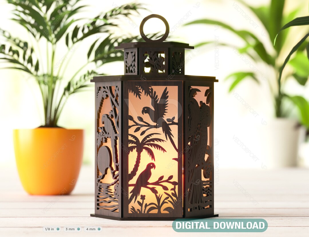 Exotic Tropical Lantern: Parrot Laser Cut Tealight Candle Holder Night ...