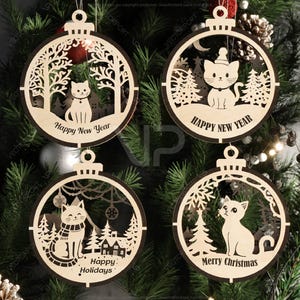 Cat Theme New Year Theme 3D Christmas Ornament Set Tree Decorations ...