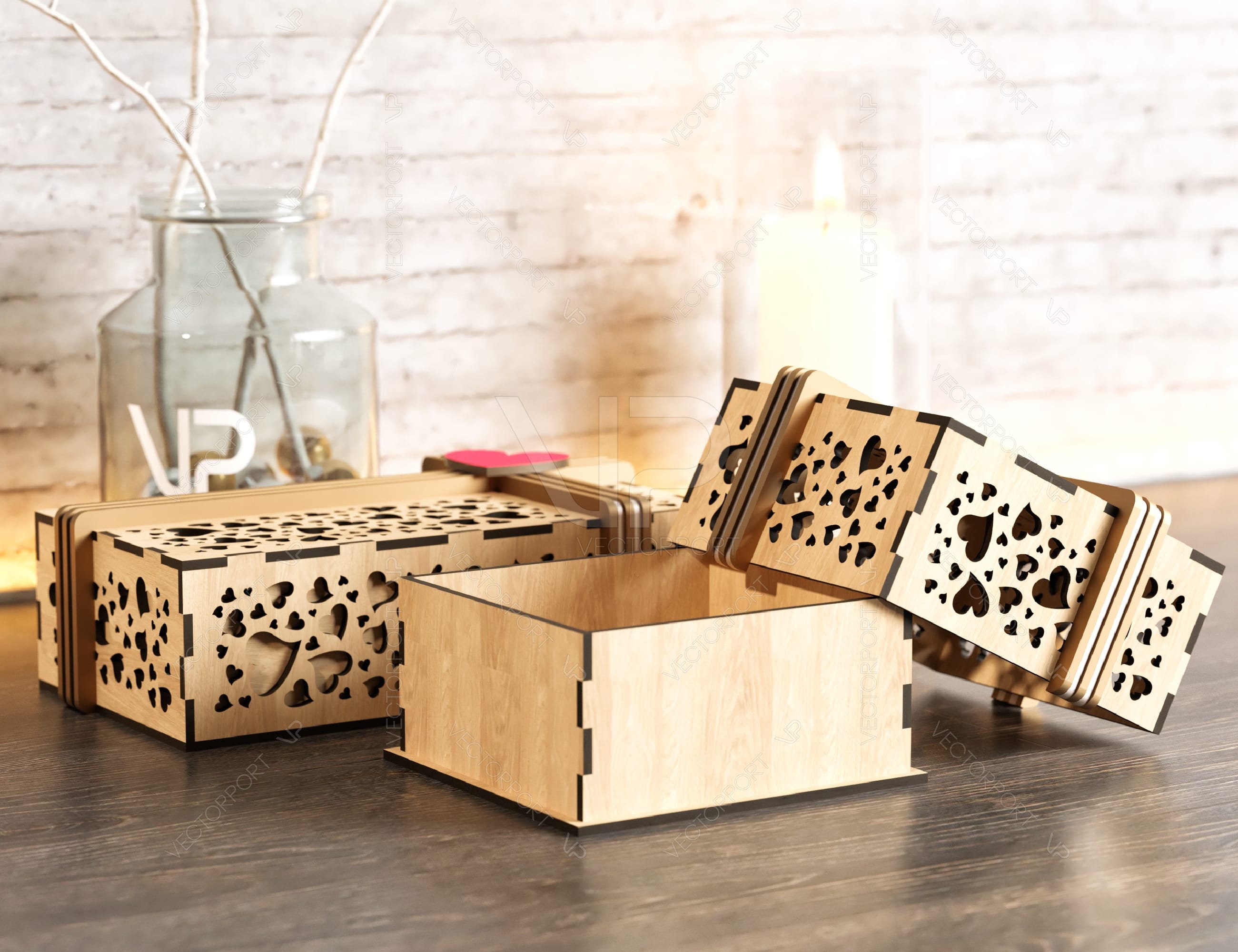 Laser Cut Gift Box With Ribbon Decorative Heart Pattern Opener Jeweler ...