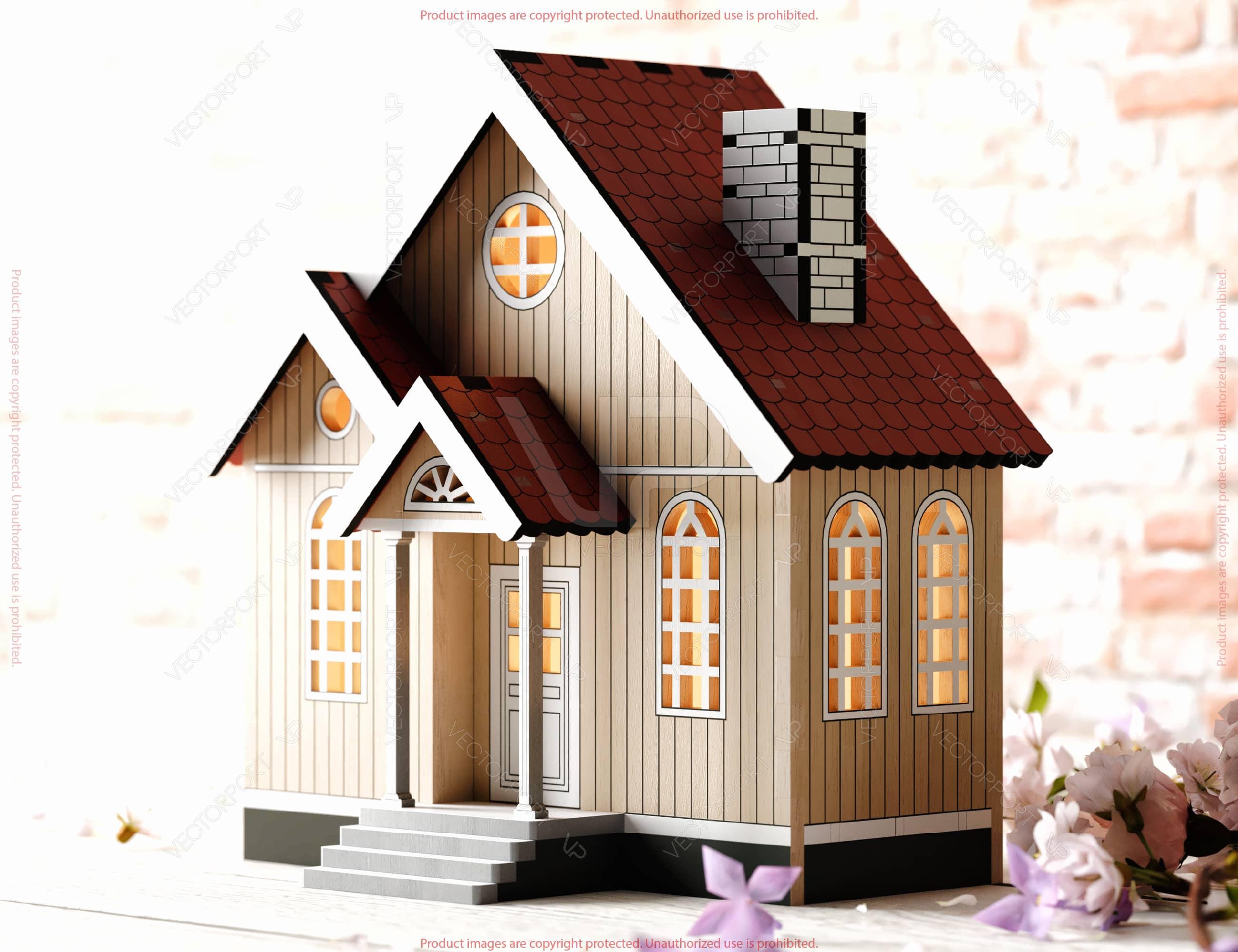 Wooden House – Miniature House Village DIY 3D Model With Glowing ...