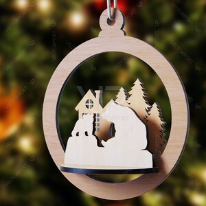 Tree Bear Bauble Wood 3D Laser Cut Christmas Ball Ornament Round Design ...