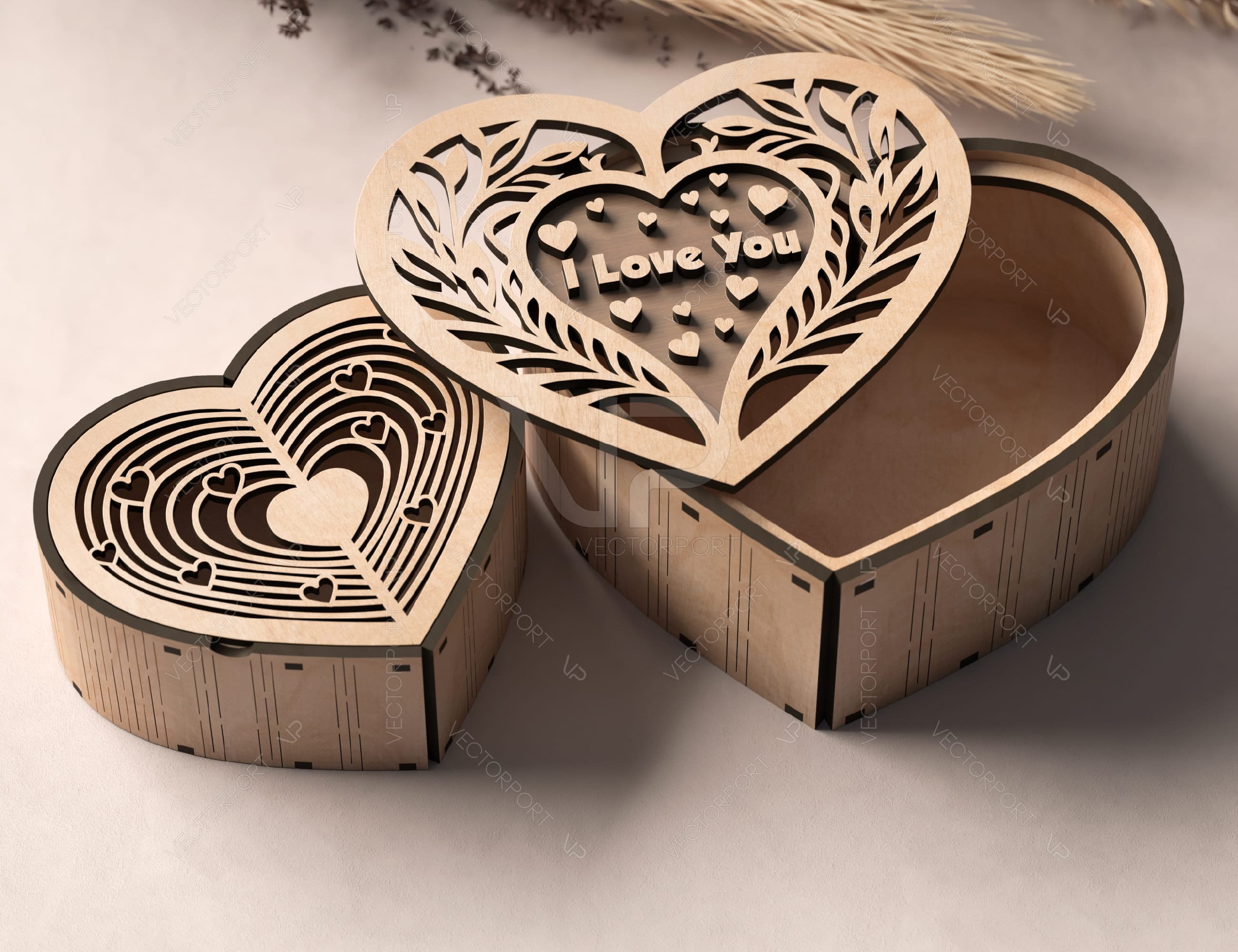 Heart Shape Laser Cut Wooden Gift Box for Valentine’s Day, Jewelry Case ...