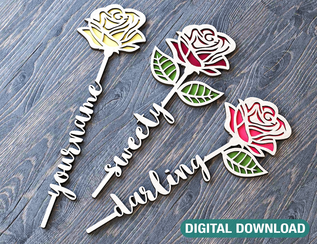 Rose Flower Laser Cut Out Art Valentine Day Acrylic Wood Personalized ...