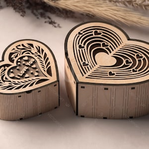 Heart Shape Laser Cut Wooden Gift Box for Valentine’s Day, Jewelry Case ...