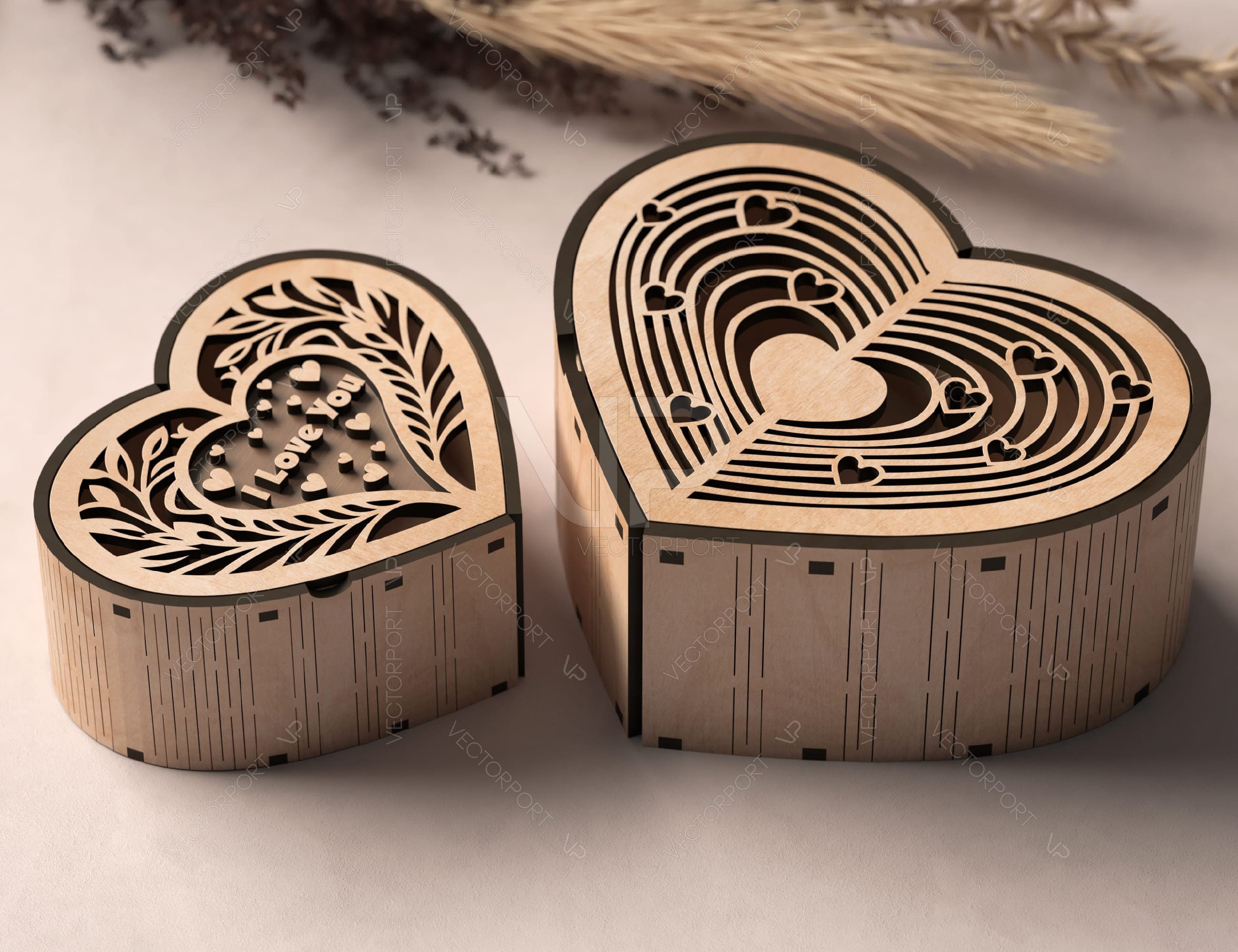 Heart Shape Laser Cut Wooden Gift Box for Valentine’s Day, Jewelry Case ...