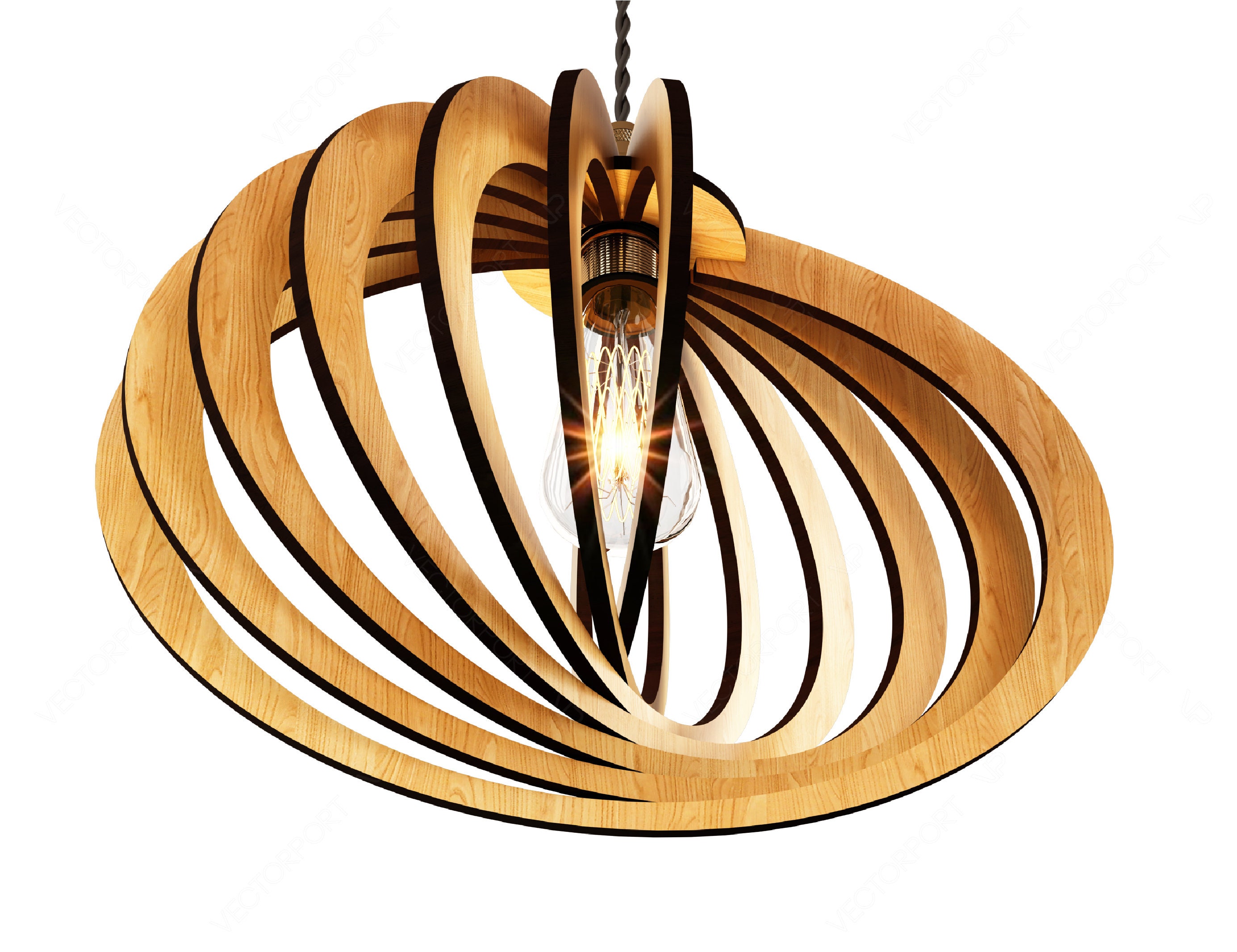 Oval Round Modern Wood Pendant Light Chandelier Lamp Lampshade - Etsy