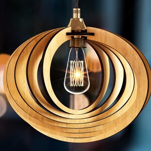 Oval Round Modern Wood Pendant Light Chandelier Lamp Lampshade Plywood ...
