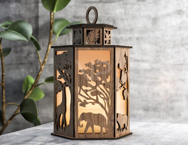 Safari Forest Scene Lantern Tea Light Giraffe Leon Elephant Theme ...