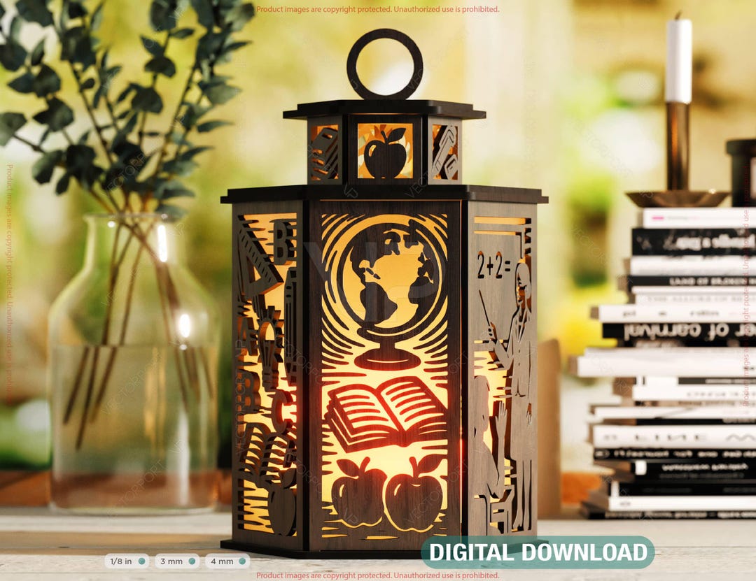 Teacher Theme Laser Cut Table Lamp With Apple, Books, Pencil ...