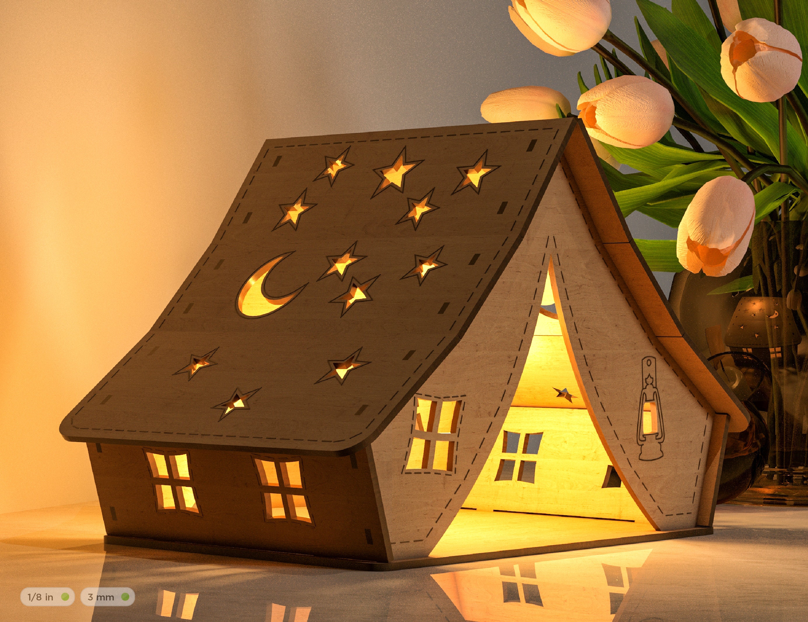 Wooden Tent Shape Laser Cut Night Light Lamp Mdf Laser Cutting - Etsy