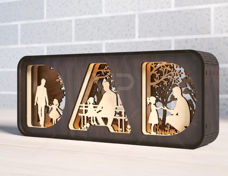 Dad & Daughter Shadow Box SVG, Standing Dad and Daughter Multilayer ...