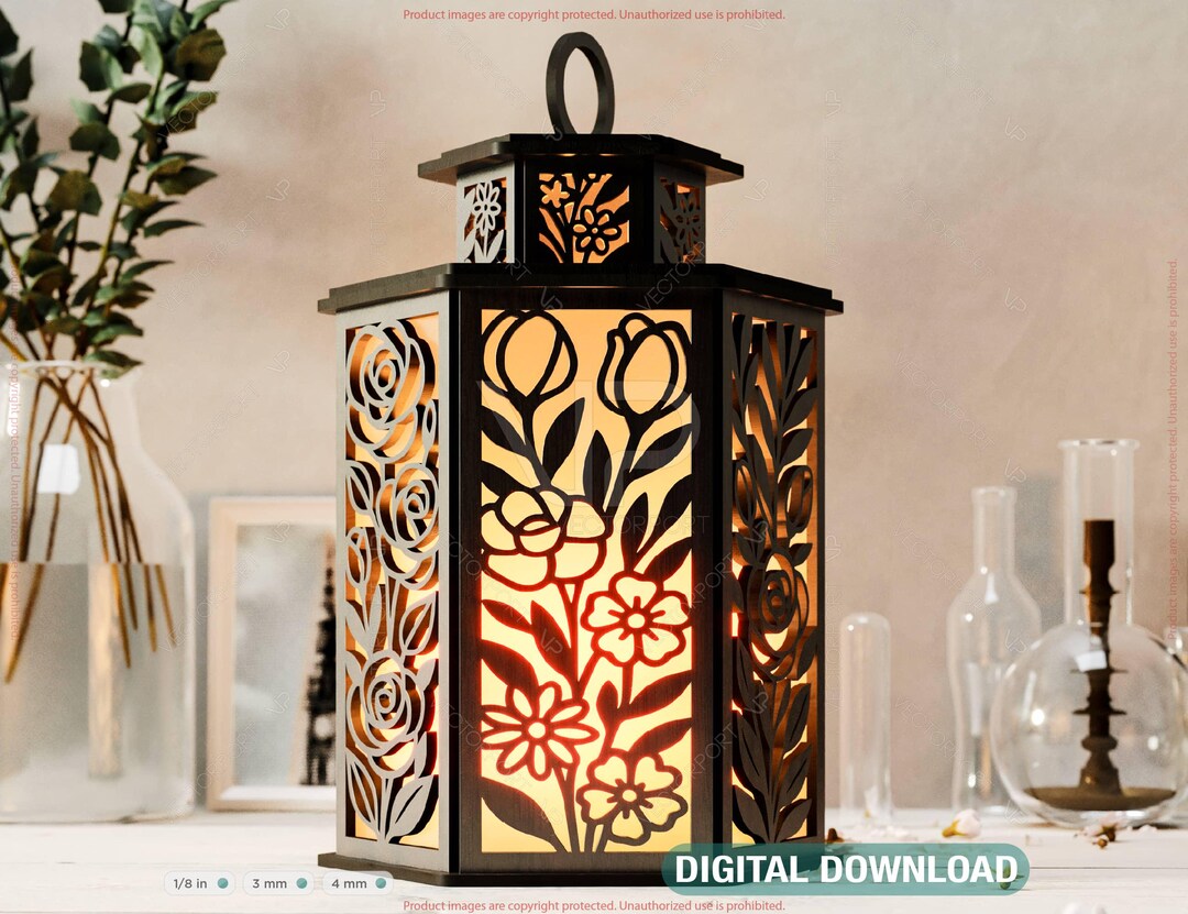 Floral Laser Cut Lamp – Flower Lantern Tea Light Candle Holder Design ...
