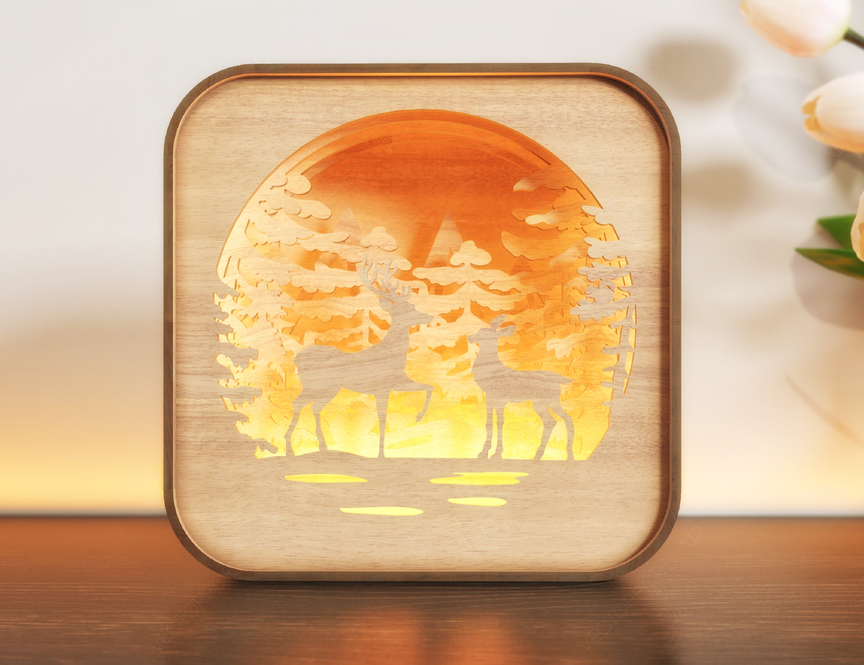 Wooden Led Night Lamp Deer Forest Scene Multilayer Shadowbox - Etsy