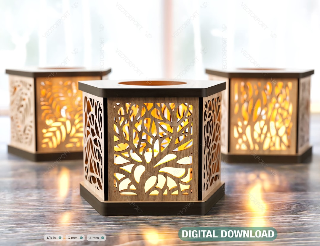 Candle Holder Laser Cut Lamp Plywood Tea Light Lantern Votive Gift ...