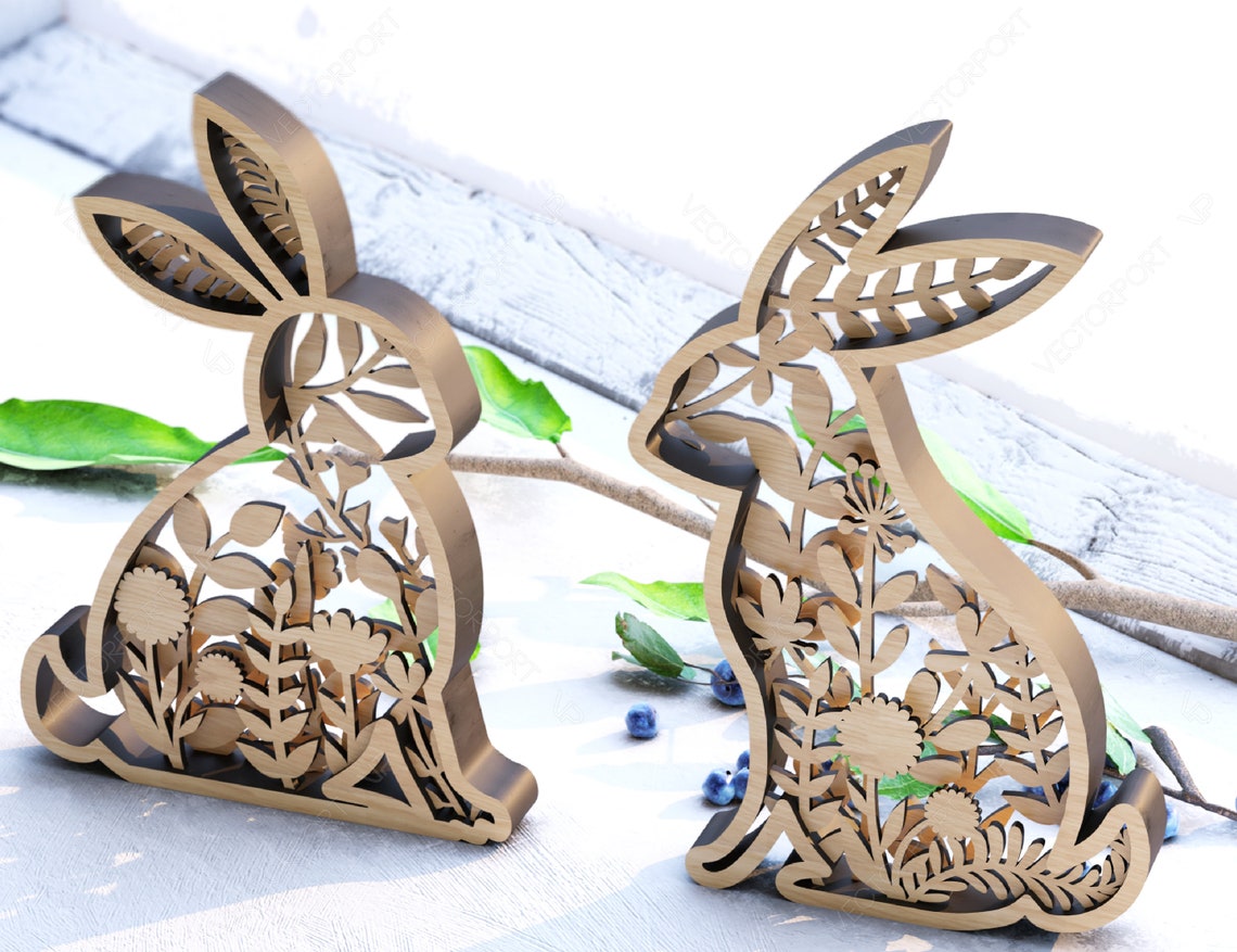 Easter Laser Cut Files Rabbits SVG Layered Bundle Floral - Etsy UK