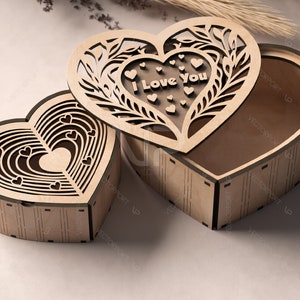 Heart Shape Laser Cut Wooden Gift Box for Valentines Day, Jewelry Case ...