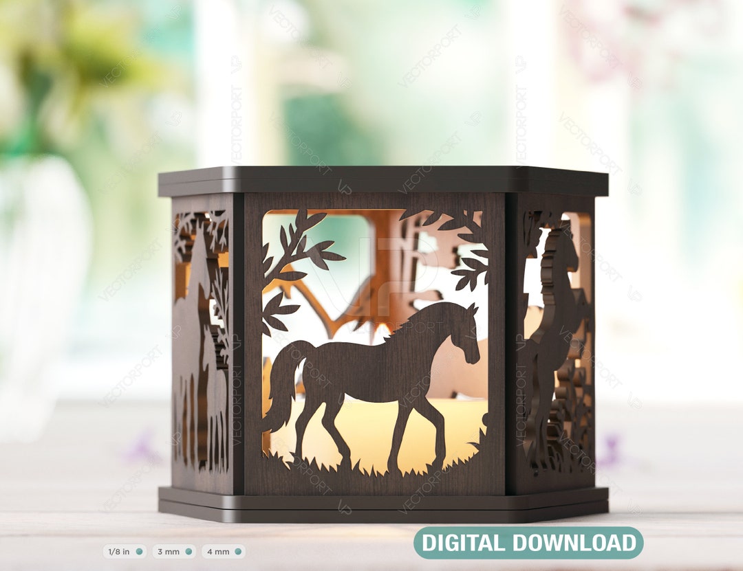 Horse Forest Lantern: Laser Cut Tealight Candle Holder Night Light ...