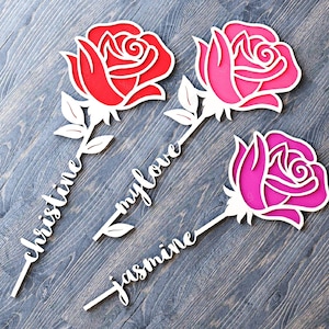 Rose Flower Laser Cut Out Art Valentine Day Acrylic Wood Personalized ...